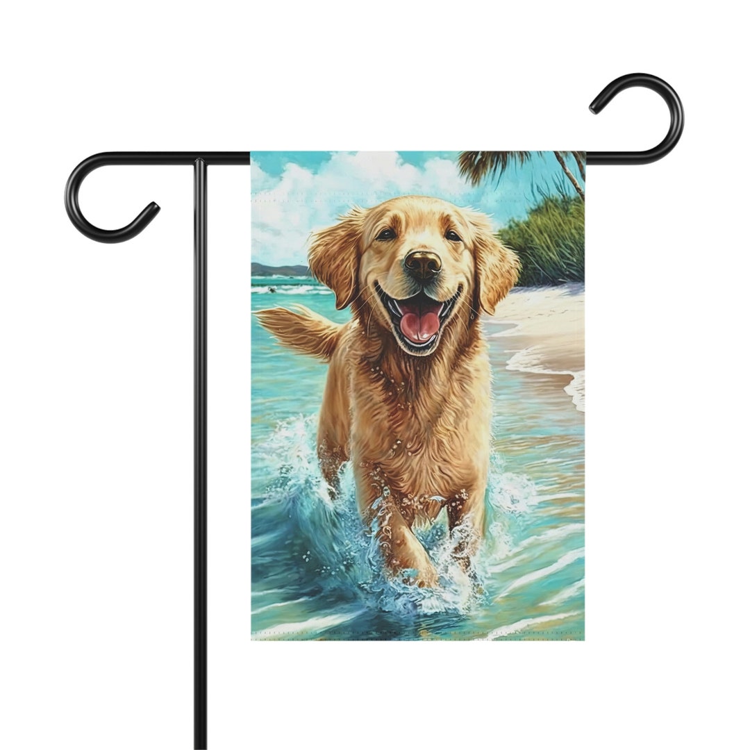 Summer Beach Day Golden Retriever Garden Flag Golden Retriever Double ...