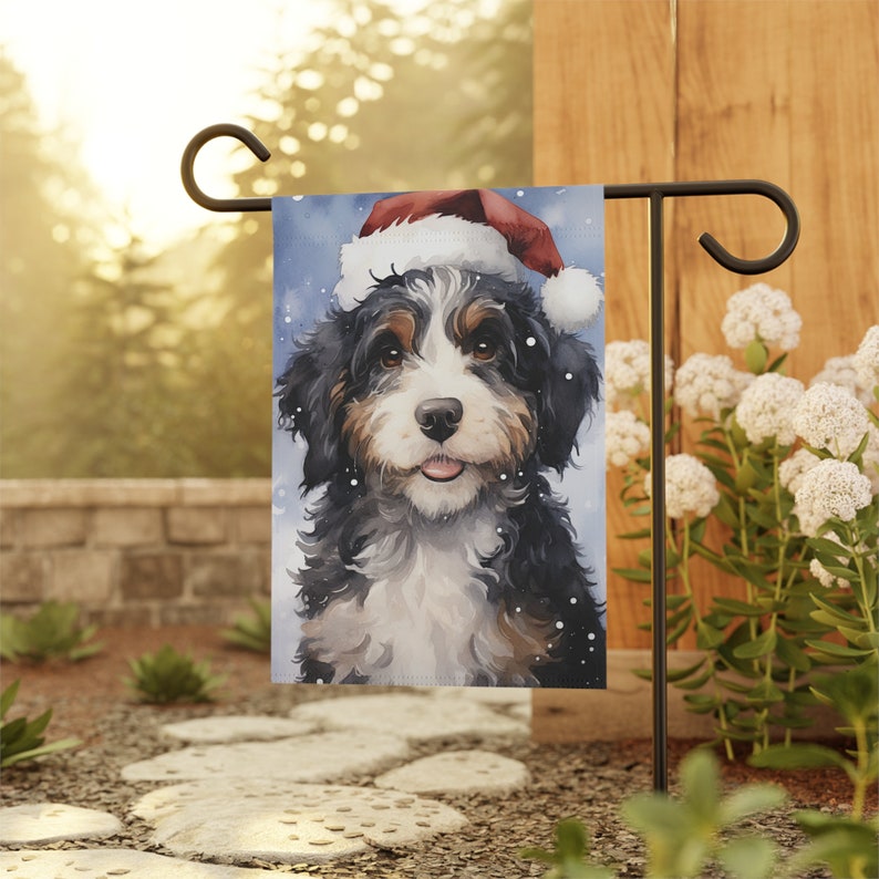 Bernedoodle Christmas Garden Flag, Santa Hat Bernedoodle House Flag ...