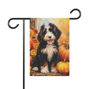 Bernedoodle Fall Garden Flag Gift | Tri Color Doodle House Flag ...