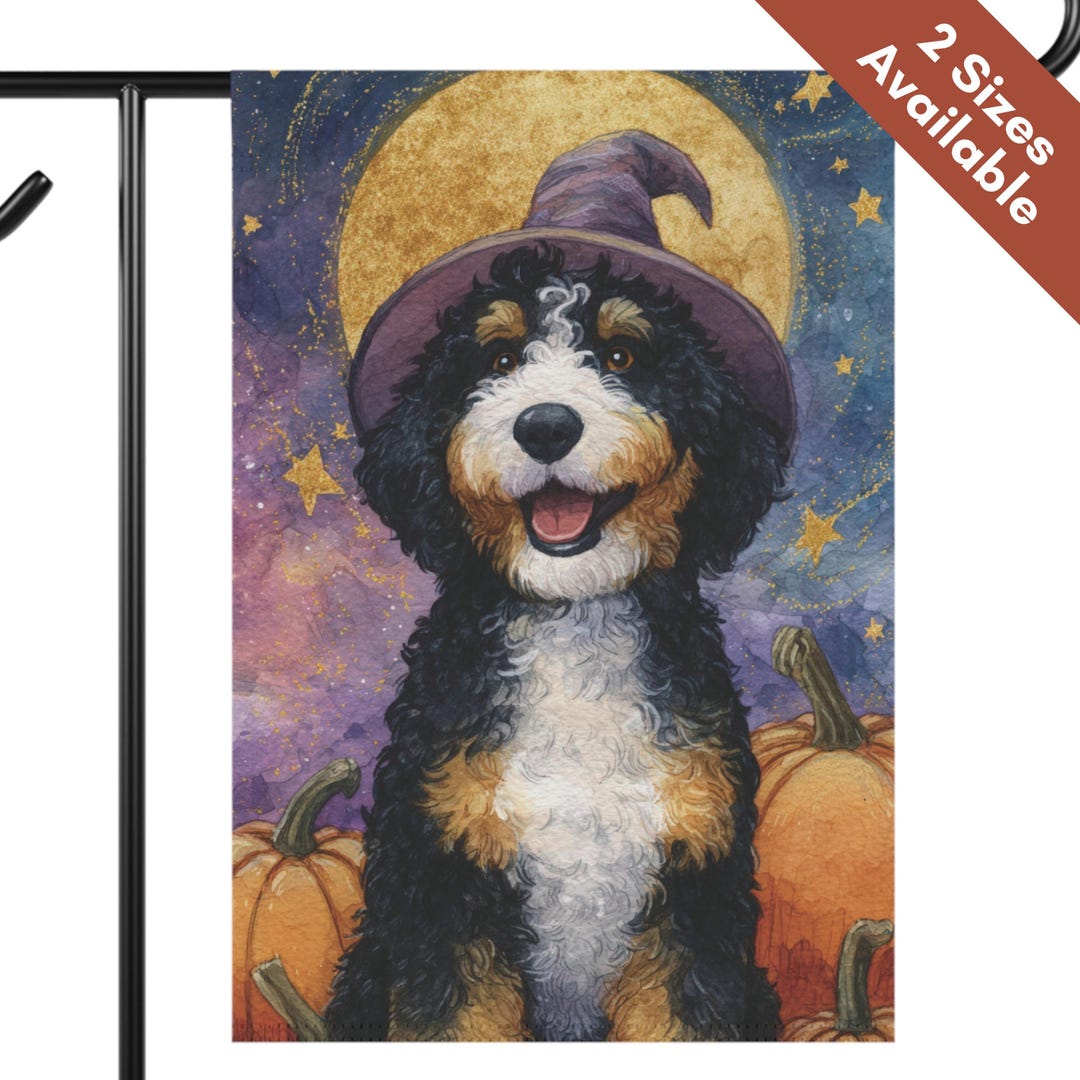 Bernedoodle Halloween Garden Flag Gift, Tri Color Labradoodle Fall ...
