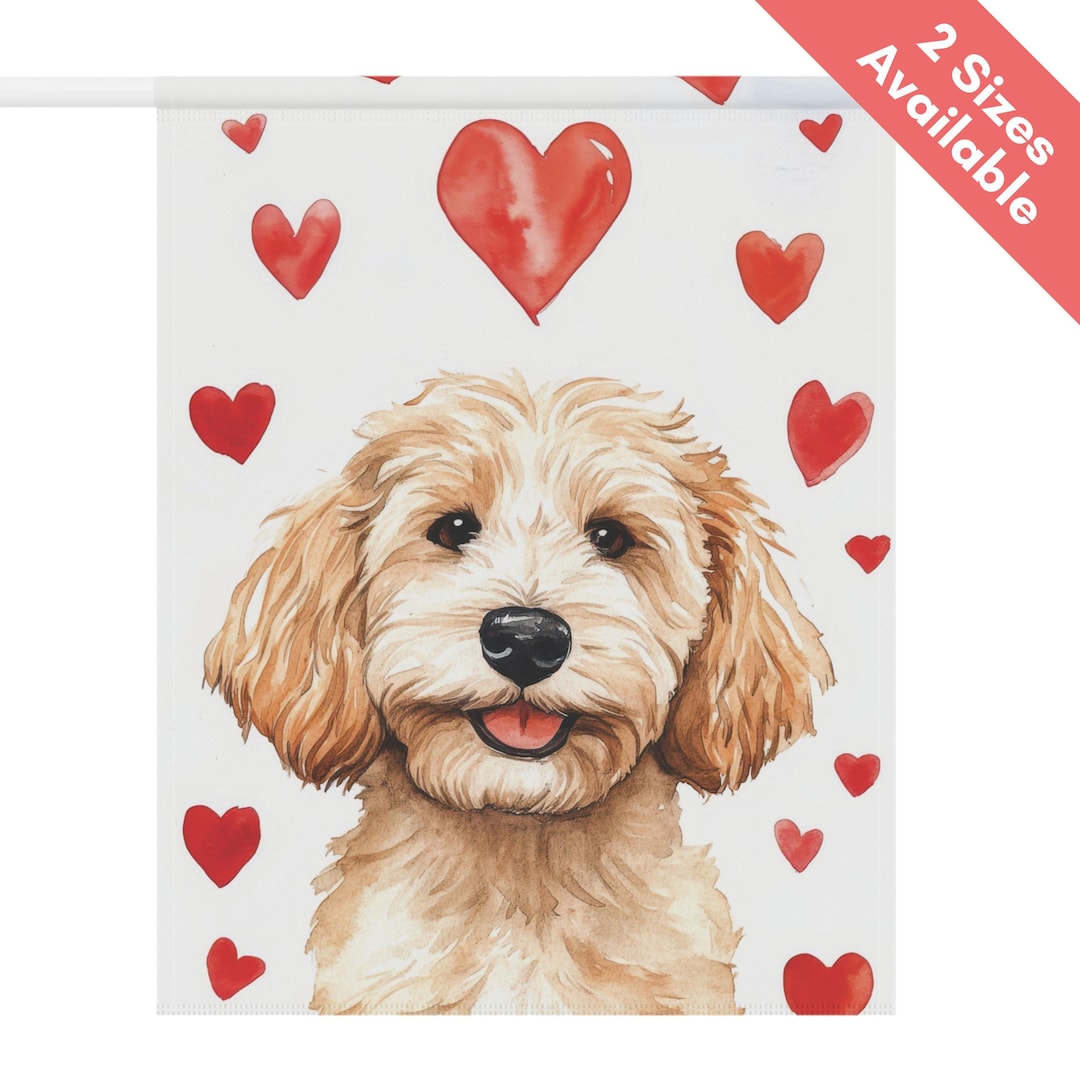 Cream Goldendoodle Valentines Day Garden Flag, Tan Labradoodle House ...