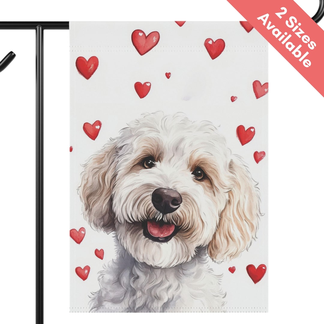 White Goldendoodle Valentines Day Garden Flag, White Labradoodle House ...