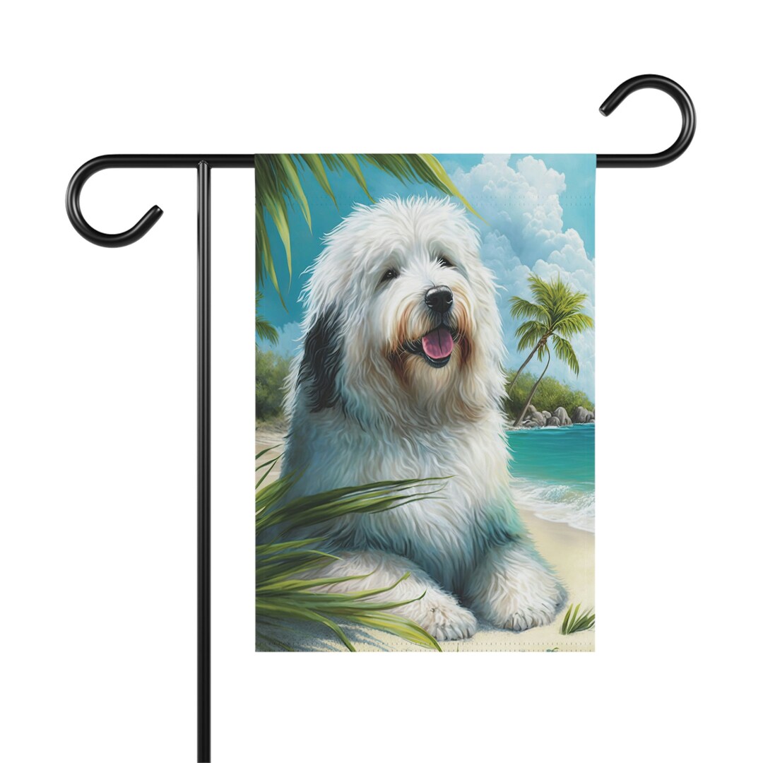 Summer Beach Day Old English Sheepdog Garden Flag OES Double Sided ...