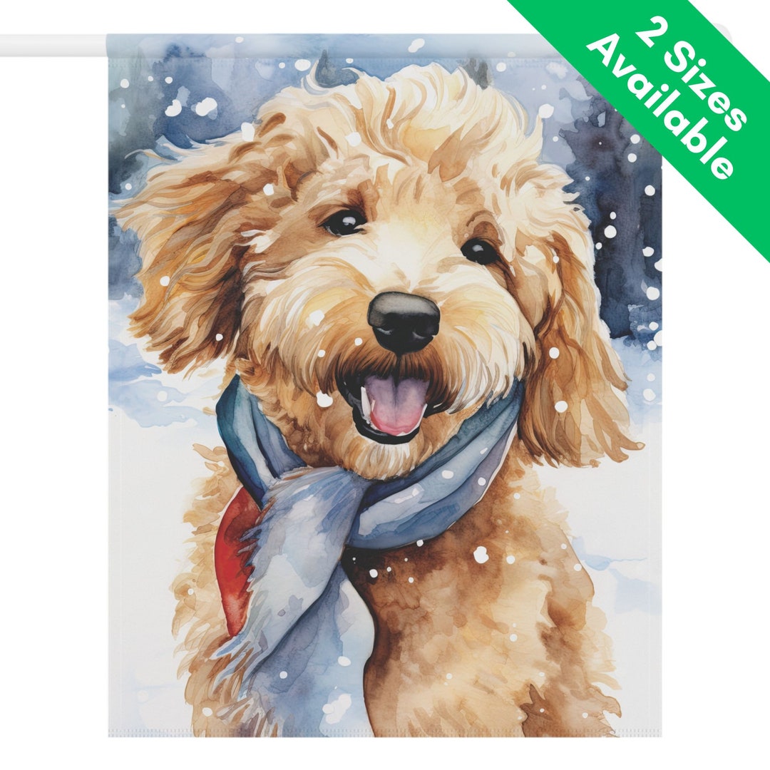 Tan Goldendoodle Winter Garden Flag Gift, Scarf Wearing Apricot ...