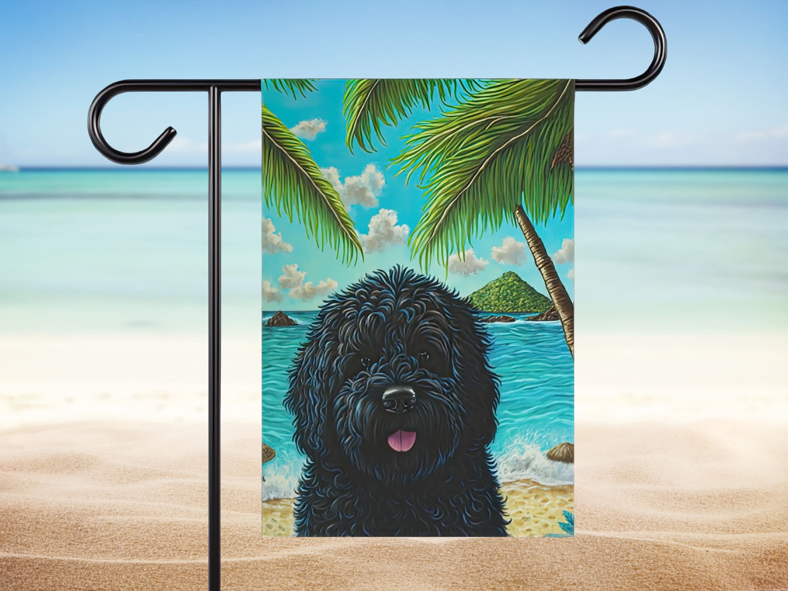 Summer Black Goldendoodle Beach Flag | Black Labradoodle Garden Flag ...