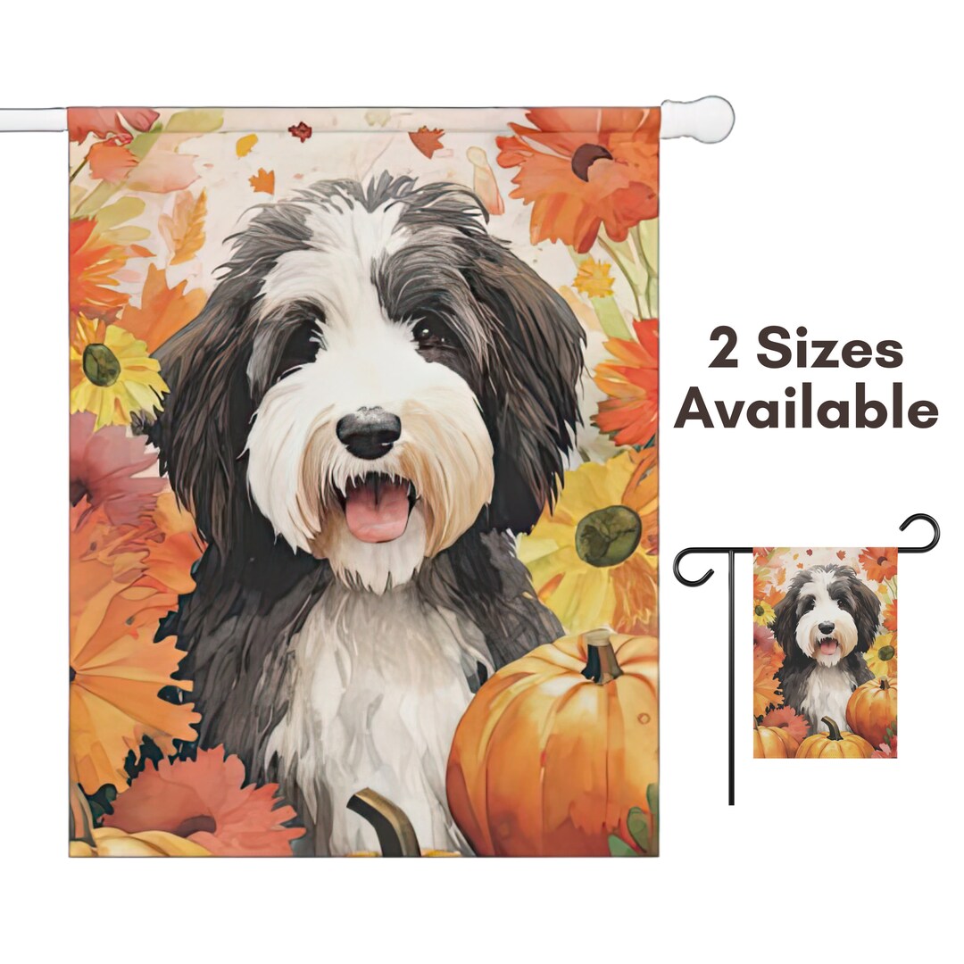 Sheepadoodle Fall Garden Flag | Autumn Sheepadoodle House Flag | Black ...