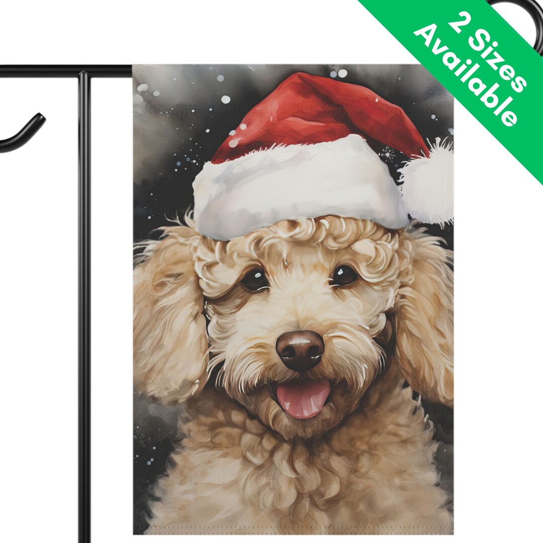 Mini Cream Poodle Christmas Garden Flag Gift, Santa Hat Tan Toy Poodle ...