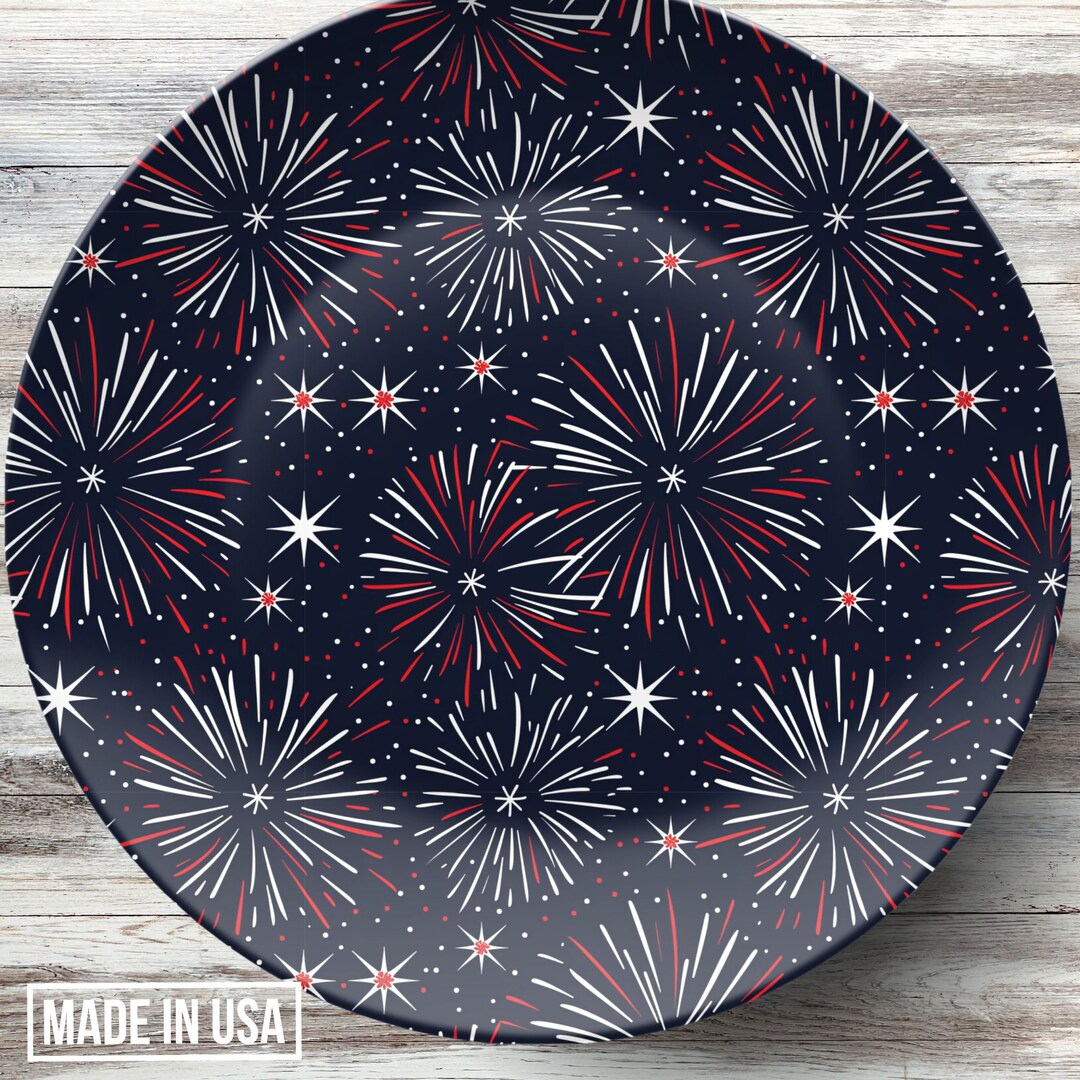 4th of July Fireworks Plates in Red White Blue Dinnerware Set, Indoor ...