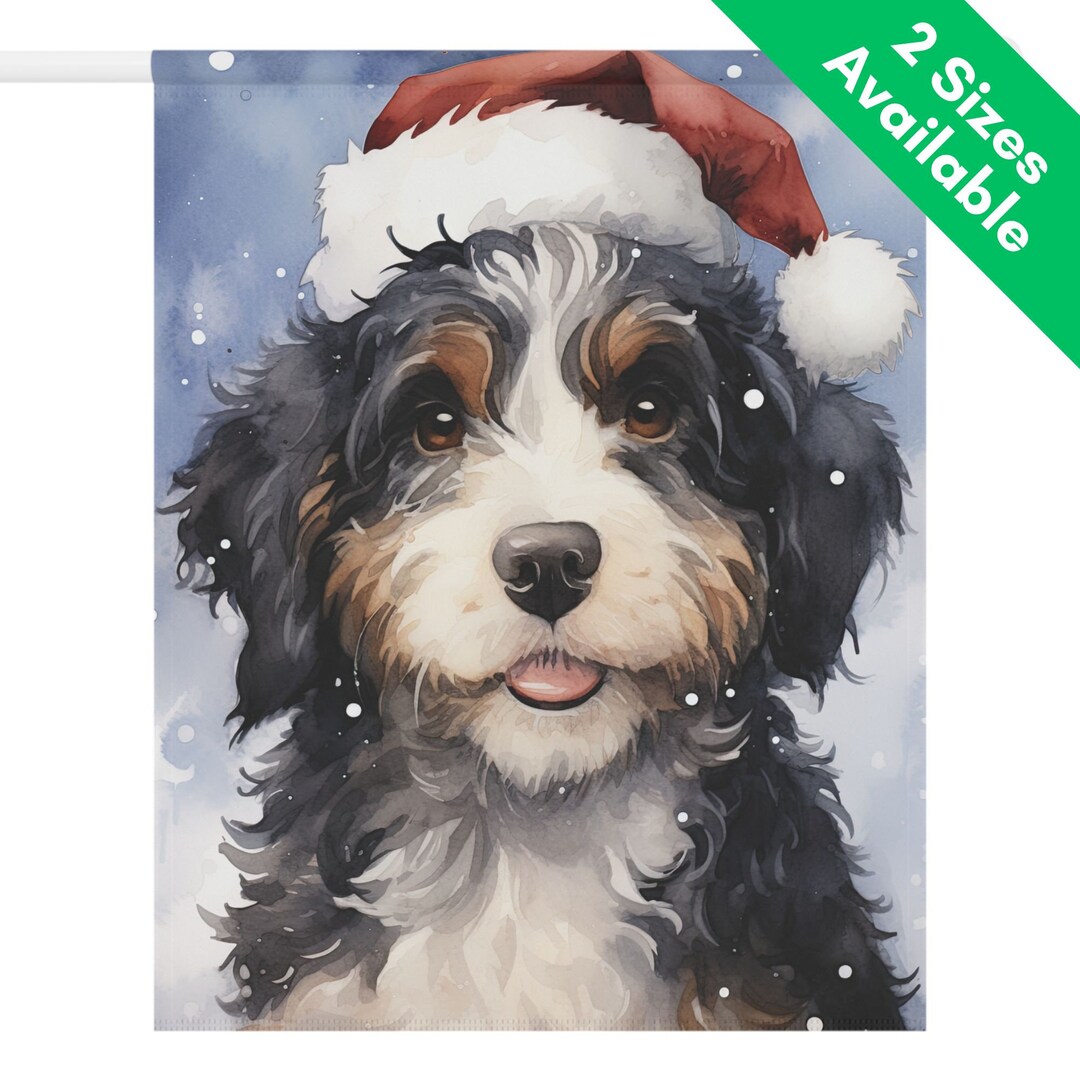 Bernedoodle Christmas Garden Flag, Santa Hat Bernedoodle House Flag ...