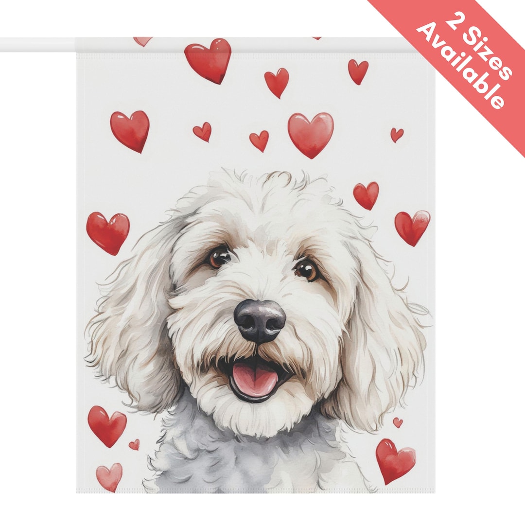 White Goldendoodle Valentines Day Garden Flag, White Labradoodle House ...