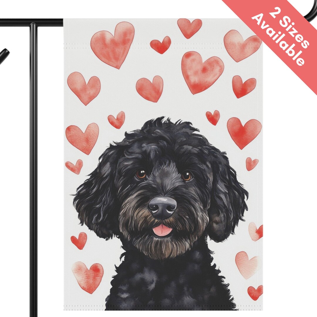 Black Goldendoodle Valentines Day Garden Flag, Black Labradoodle House ...