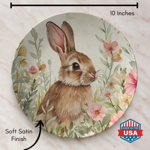 Easter Bunny Plates, Spring Rabbit 10" Round Plate, Indoor Outdoor ...