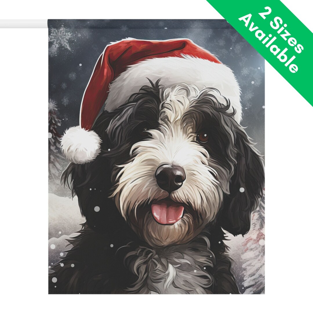 Sheepadoodle Christmas Garden Flag, Santa Hat Bernedoodle House Flag ...