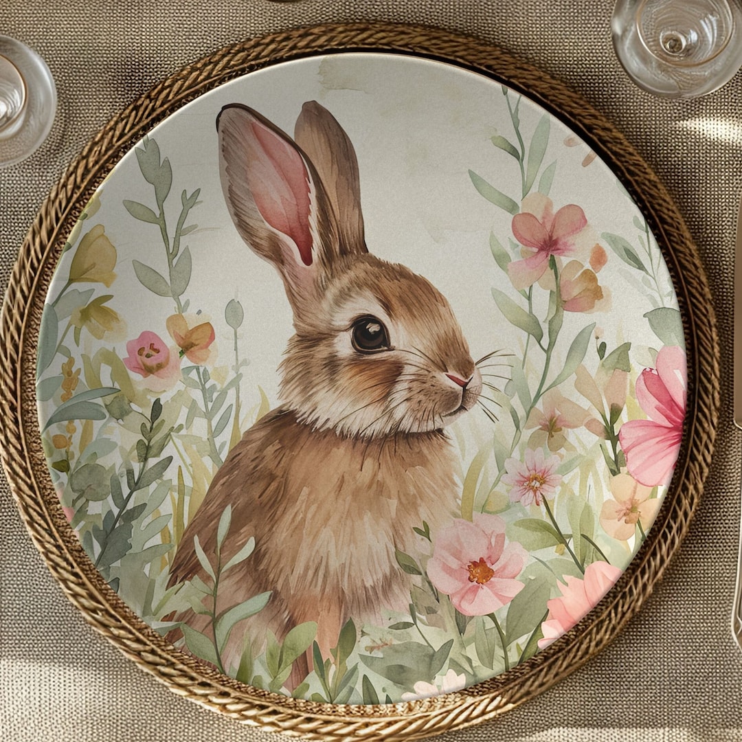 Easter Bunny Plates, Spring Rabbit 10" Round Plate, Indoor Outdoor ...