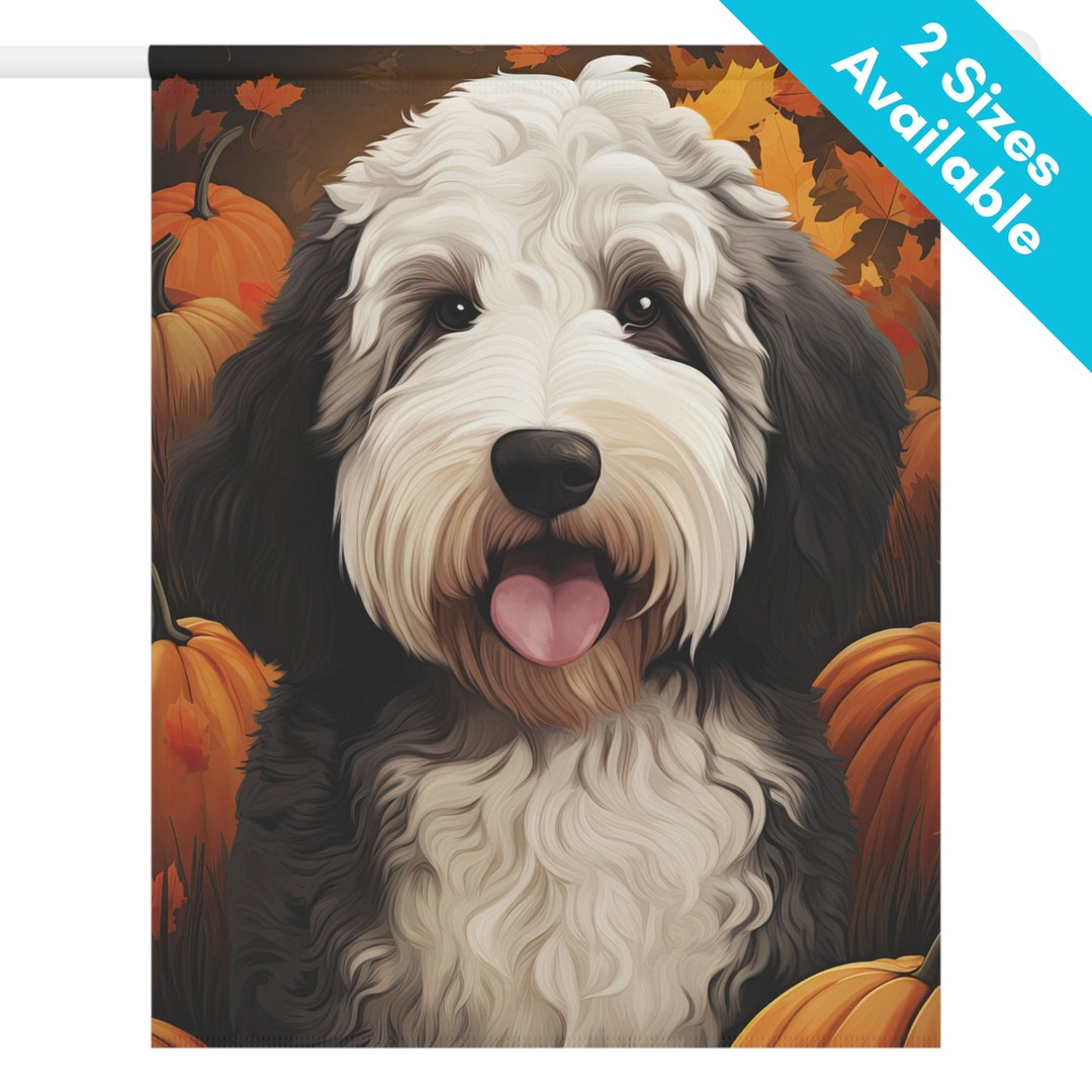 Sheepadoodle Halloween Garden Flag Gift Grey White Black Bernedoodle ...