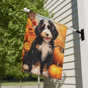 Bernedoodle Fall Garden Flag Gift | Tri Color Doodle House Flag ...