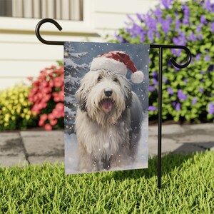 Old English Sheepdog Christmas Garden Flag, Santa Hat OES House Flag ...