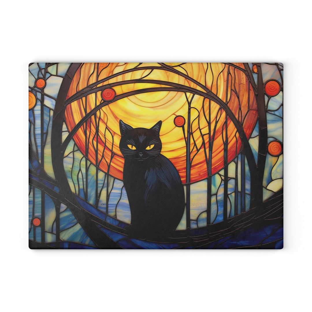 Stained Glass Black Cat Cutting Board Halloween Kitchen - Etsy