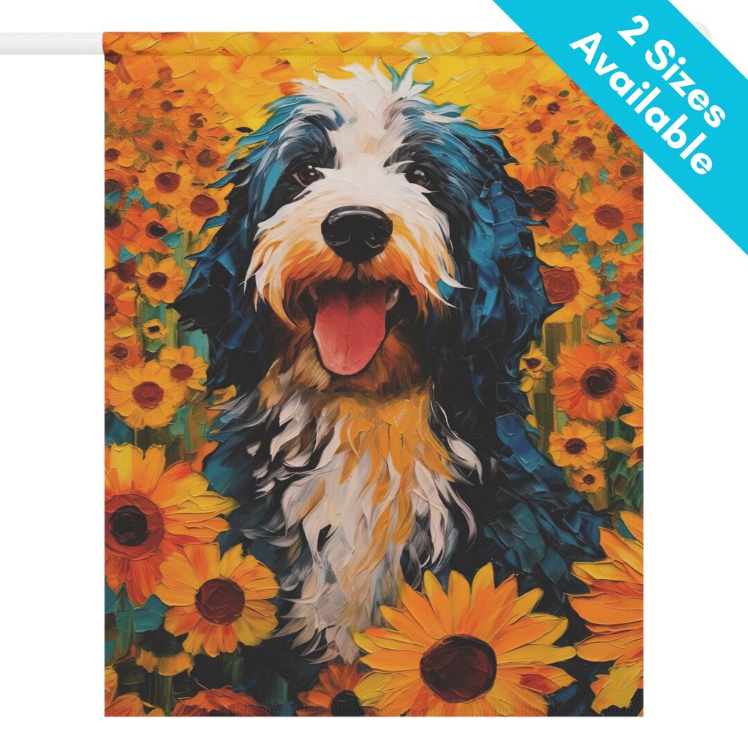 Bernedoodle in Sunflowers Garden Flag Summer Gift | Sheepadoodle House ...
