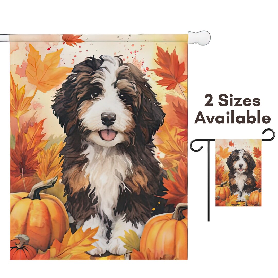 Bernedoodle Fall Garden Flag Gift | Tri Color Doodle House Flag ...