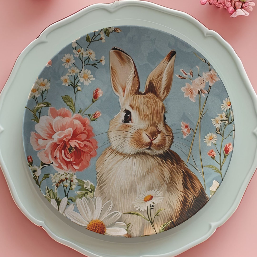Easter Bunny Plates, Spring Rabbit 10" Round Plate, Outdoor Dinnerware ...