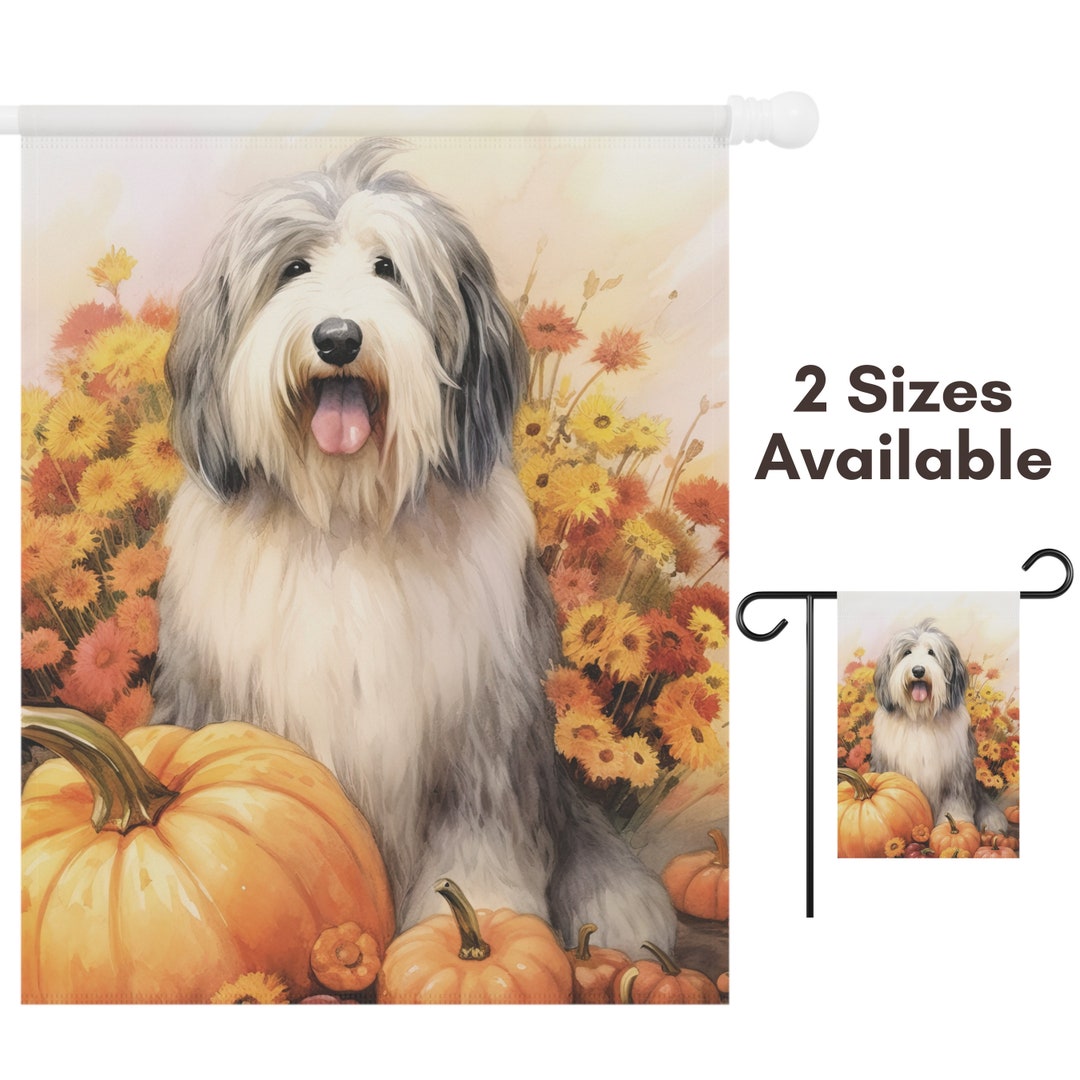 Old English Sheepdog Flag for Fall | Autumn Old English Sheepdog Garden ...