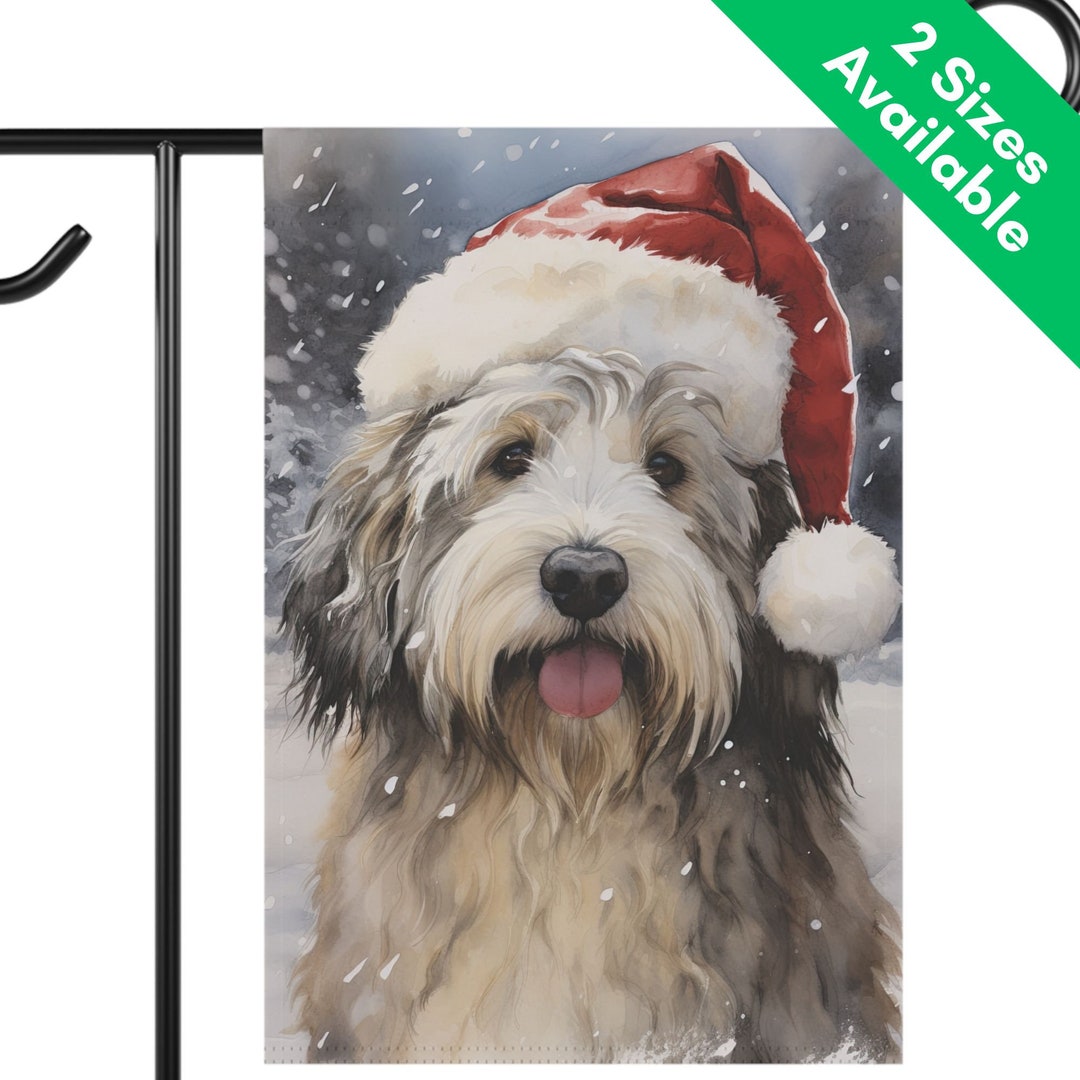 Old English Sheepdog Christmas Garden Flag, Santa Hat OES House Flag ...