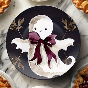 Cute Ghost Halloween Plate, Coquette Bow Ghost Decor, Moody Dark ...