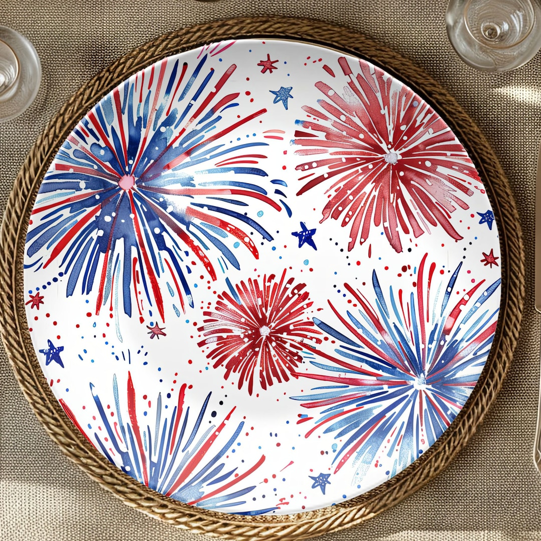 4th of July Fireworks Plate in Red White Blue, Make Your Own Set ...