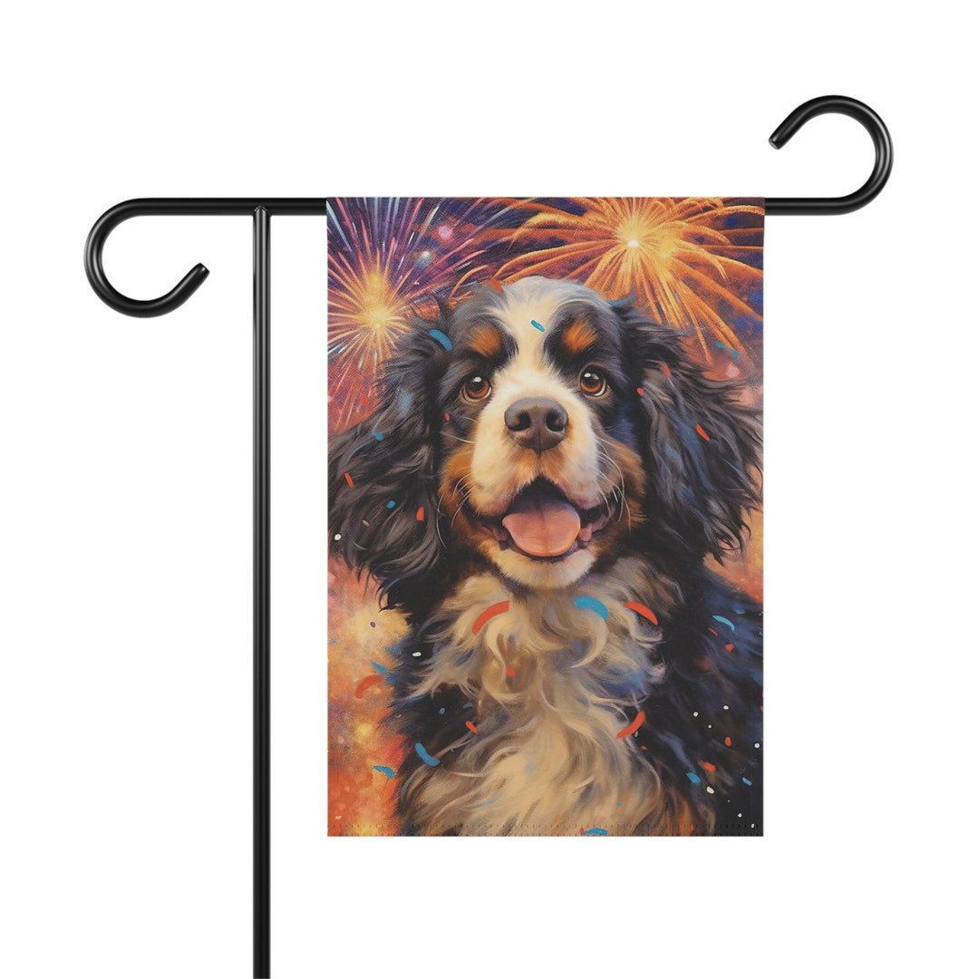 Bernedoodle 4th of July Garden Flag Patriotic Bernedoodle and Fireworks ...