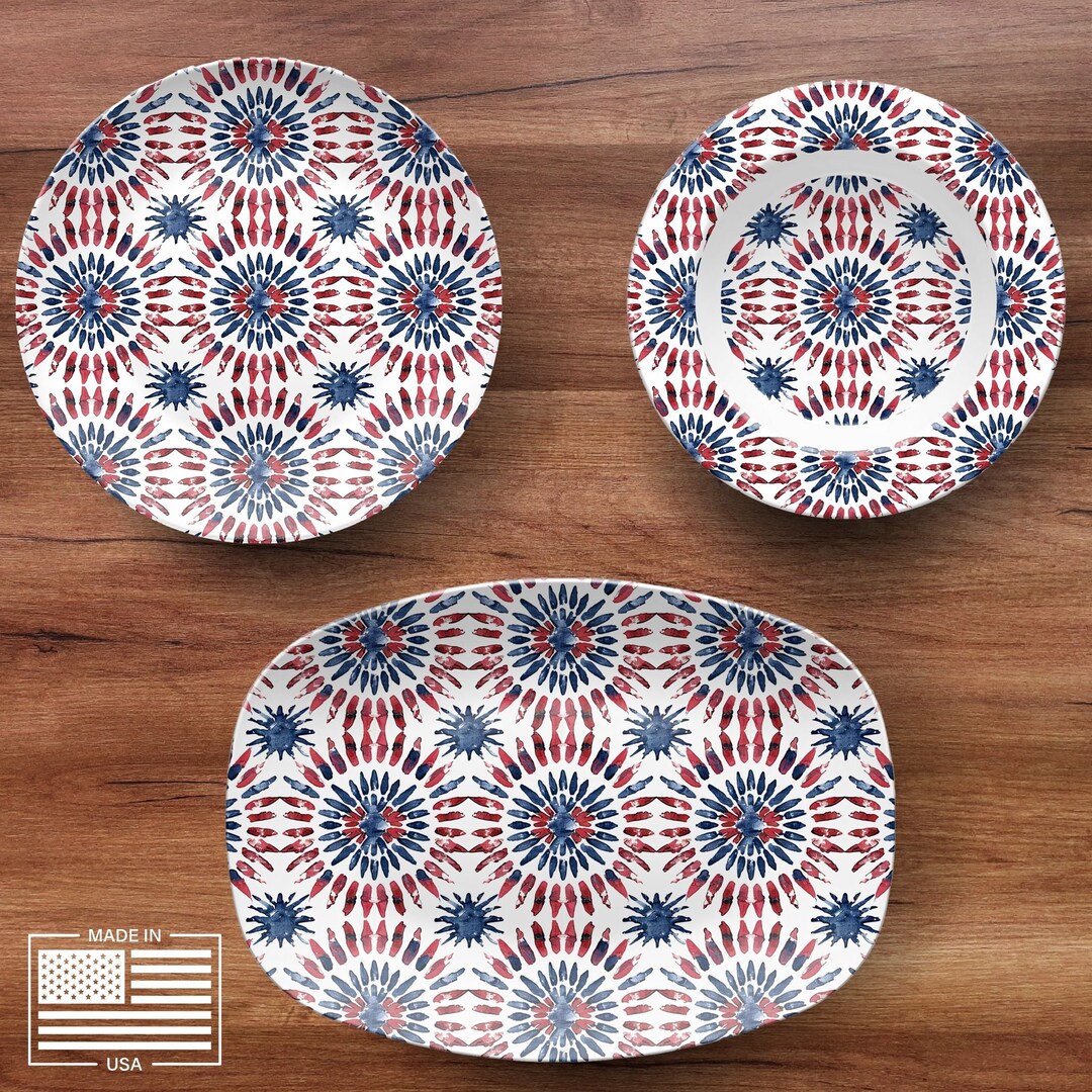 Patriotic Plate 4th of July Party Decor, Tie Dye Red White Blue Indoor ...