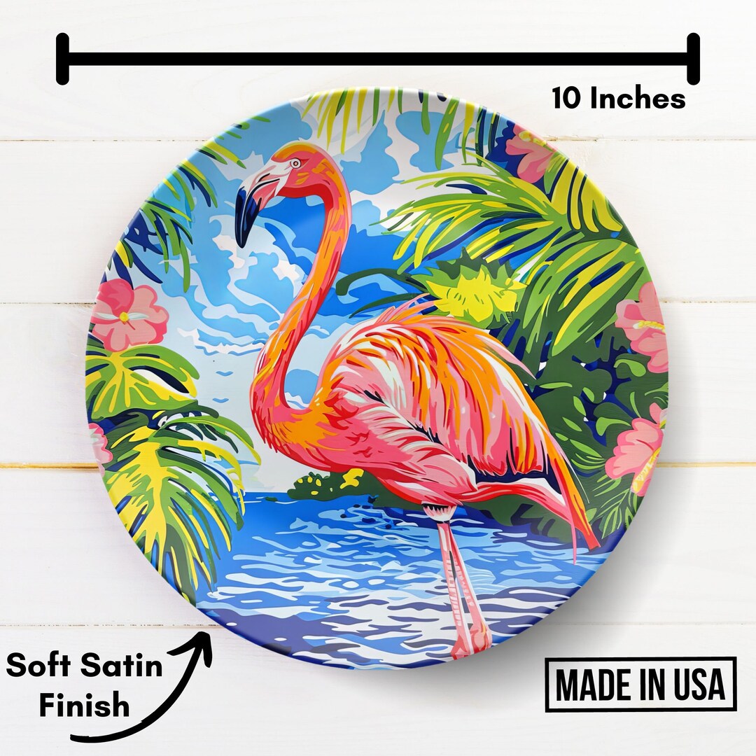 Pink Flamingo Plate Tropical Summer Dinnerware, Colorful Luau Tiki ...