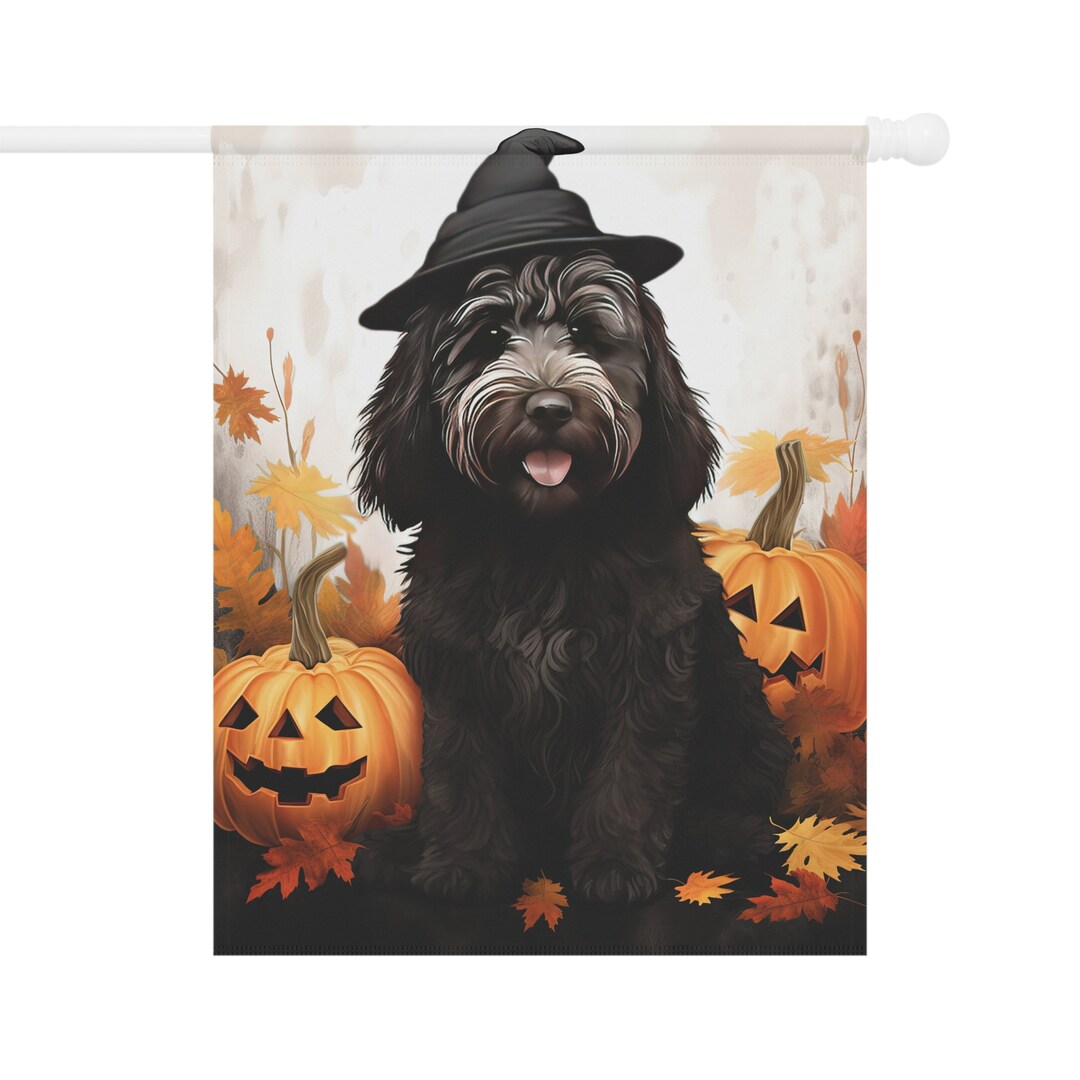 Black Goldendoodle Halloween Garden Flag Gift | Black Labradoodle ...