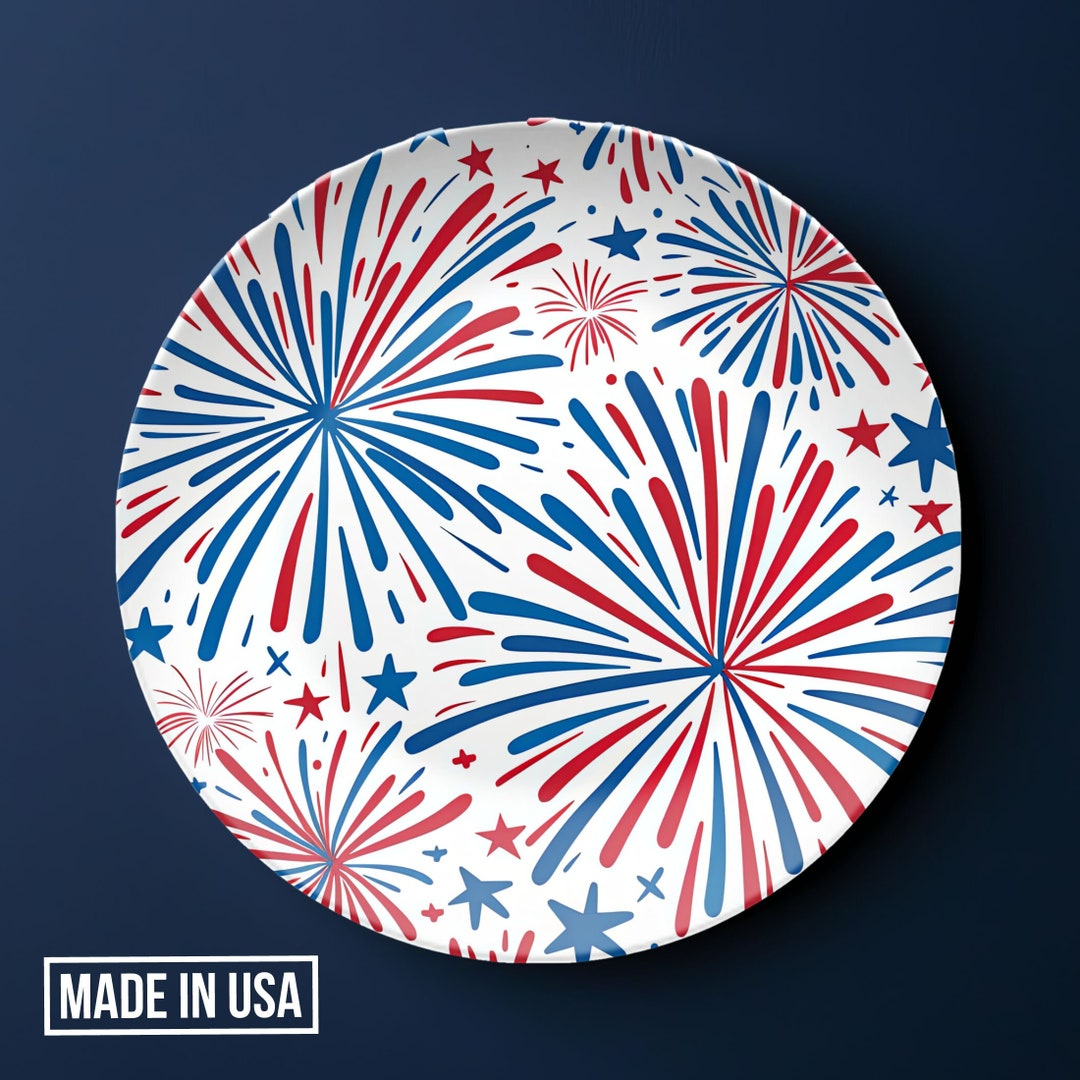 4th of July Fireworks Plates in Red White Blue Dinnerware Set, Indoor ...