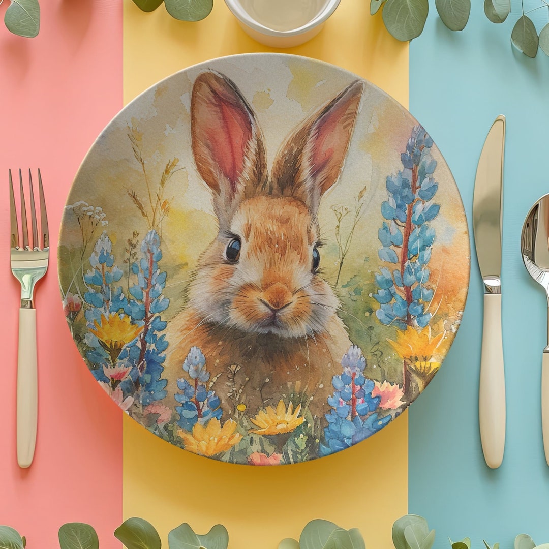 Easter Bunny Plates, Spring Rabbit 10" Round Plate, Outdoor Dinnerware ...