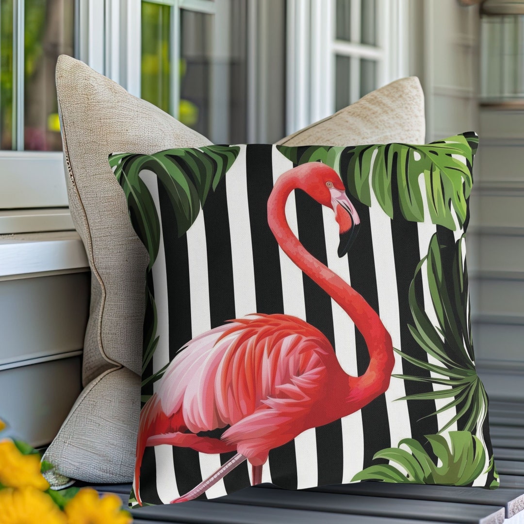 Flamingo Outdoor Pillow Porch Decor, UV Water Resistant, Tropical Pink ...