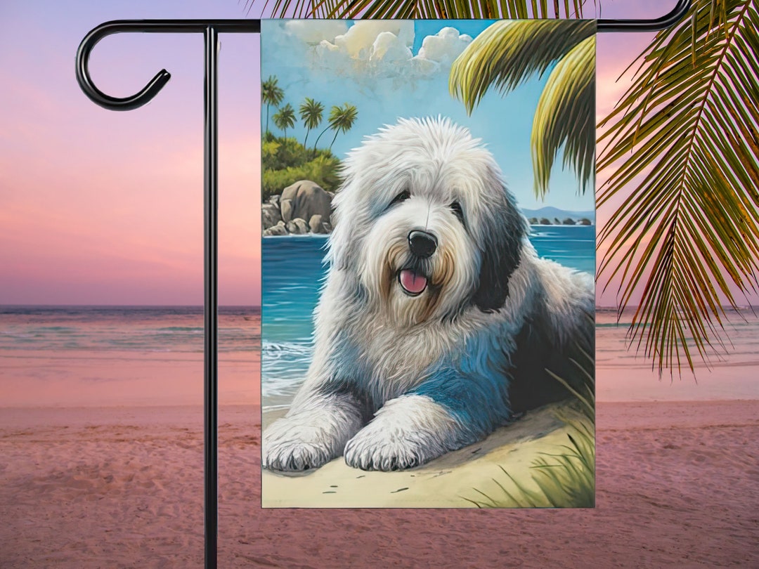 Summer Old English Sheepdog Garden Flag | OES Double Sided Garden Yard ...