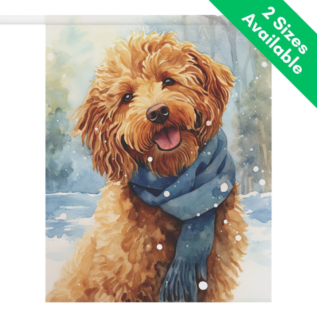 Tan Goldendoodle Winter Garden Flag Gift, Scarf Wearing Apricot ...