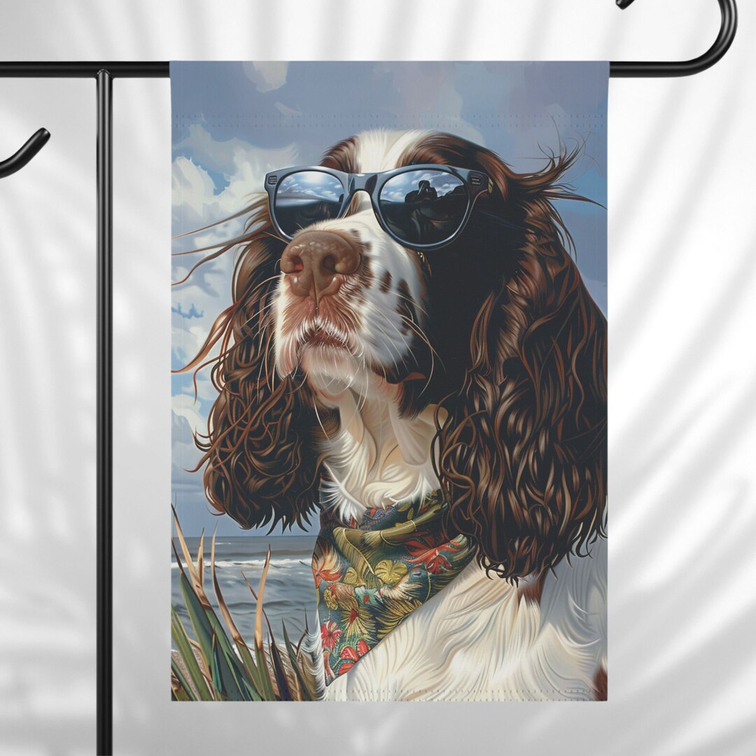 Brown English Springer Spaniel Summer Garden Flag, Tropical Beach Liver ...