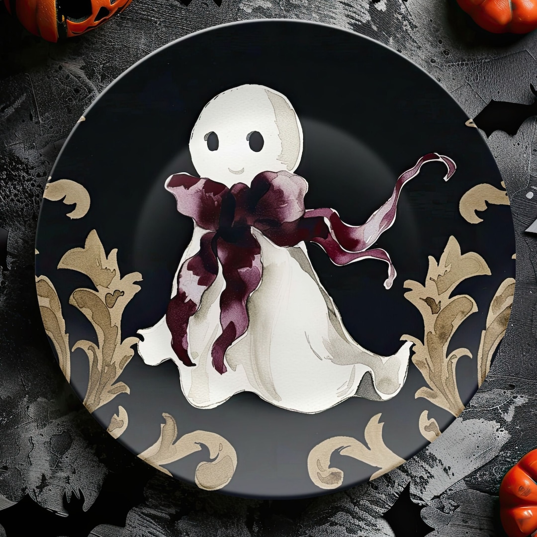 Cute Ghost Halloween Plate, Coquette Bow Ghost Decor, Moody Dark ...