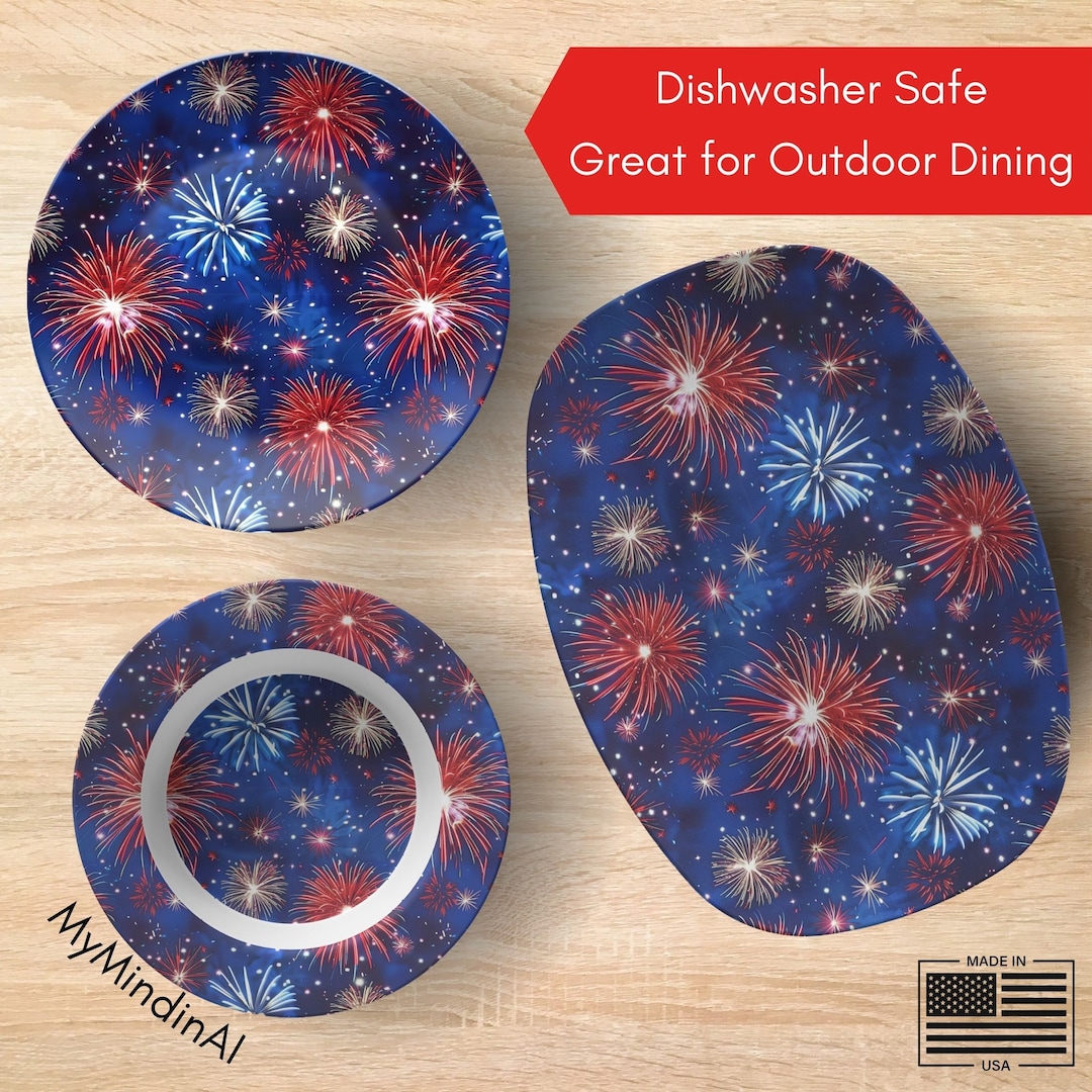 Fireworks Plates Platters 4th of July Patriotic Party Decor, Matching ...