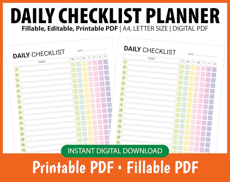 Editable Daily Checklist, Daily Task Planner Template, Minimal Daily ...