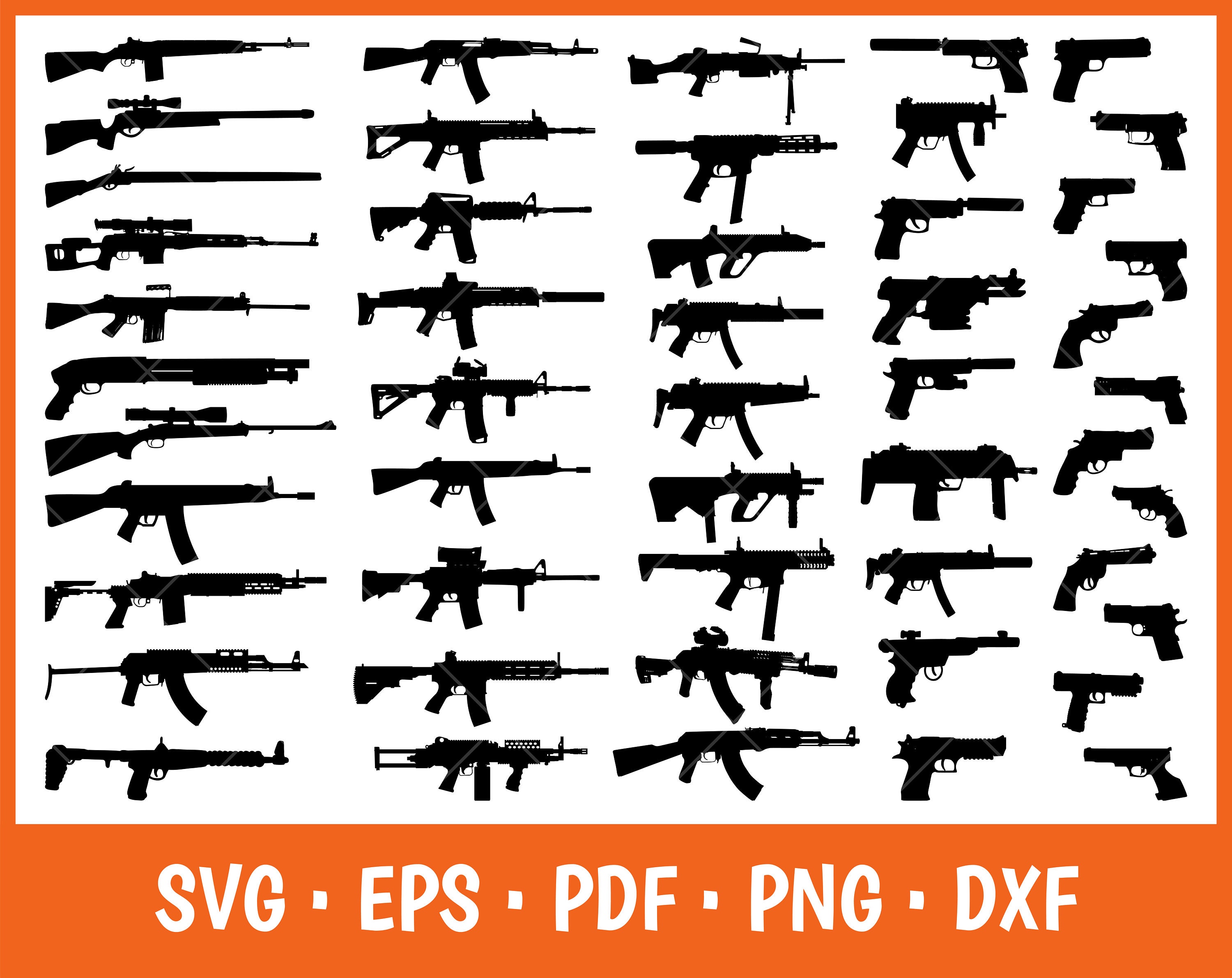 50 Gun Pack Svg Cut Files, Gun Svg, 2nd Amendment Svg, Sniper Svg, Top ...