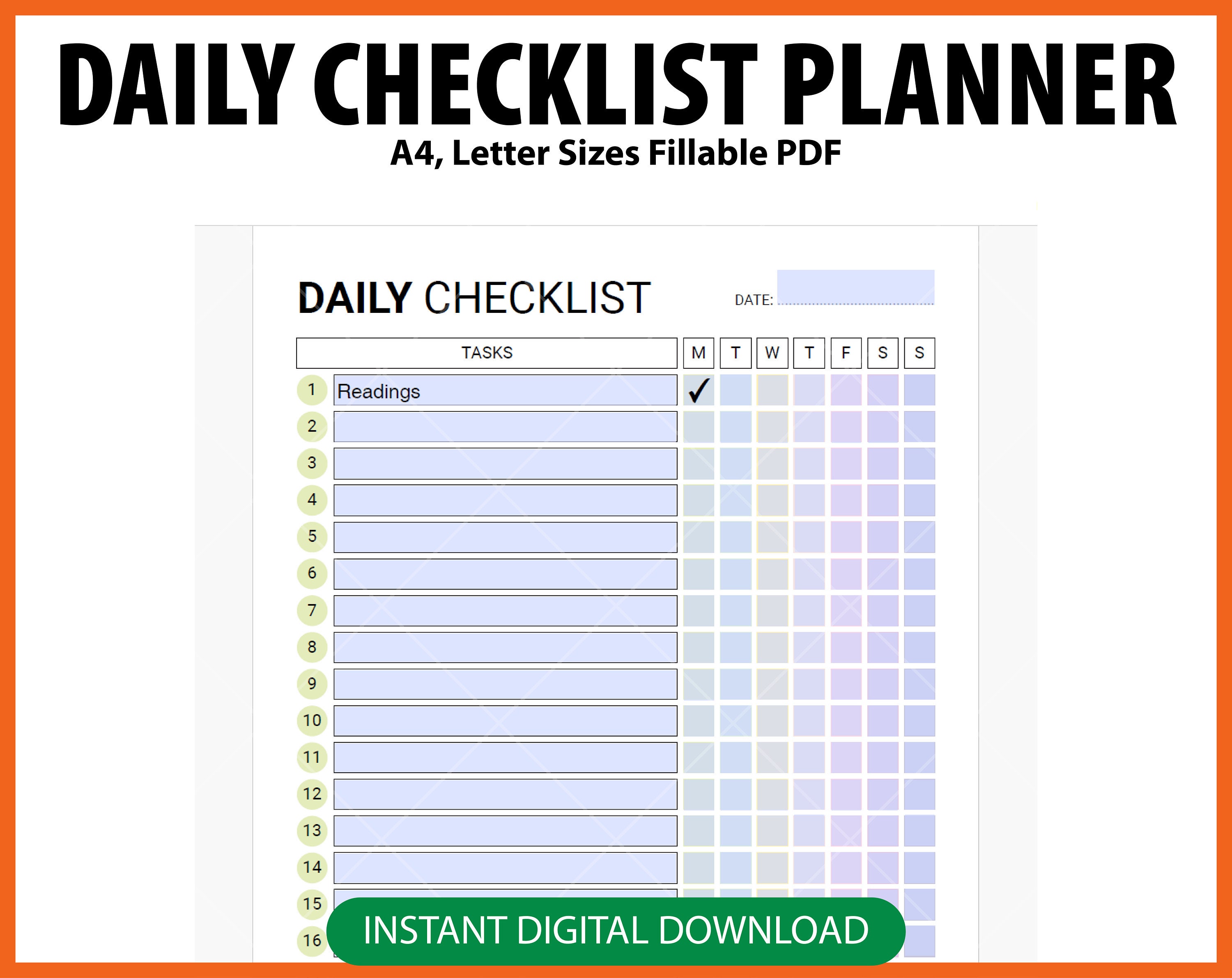 Editable Daily Checklist, Daily Task Planner Template, Minimal Daily ...