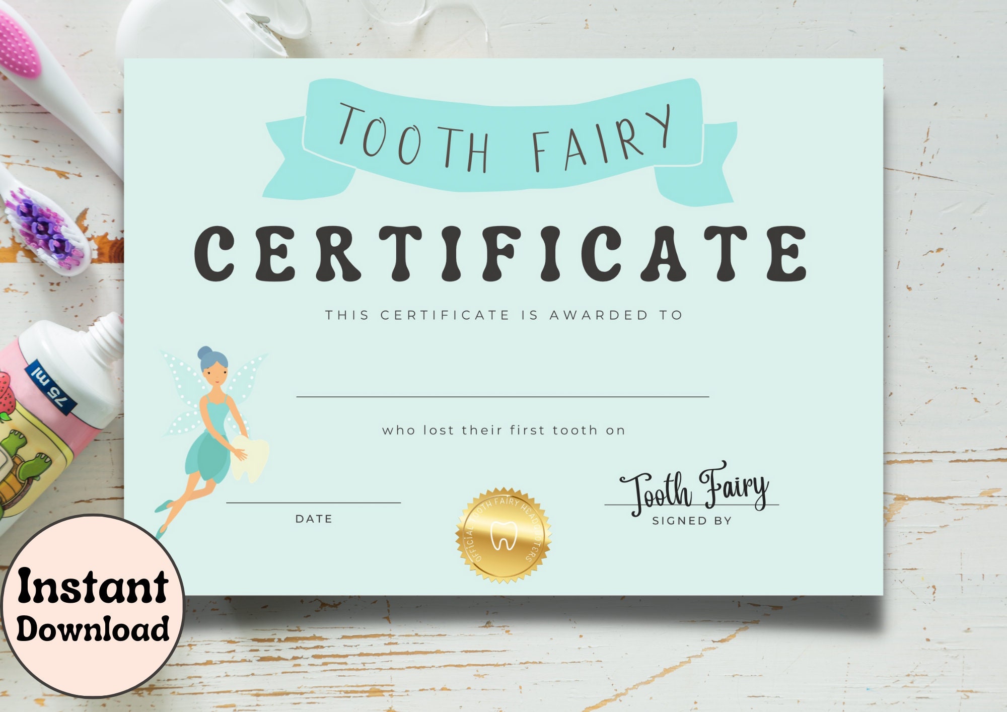 Tooth Fairy Certificate, Lost First Tooth, Digital Download - Etsy