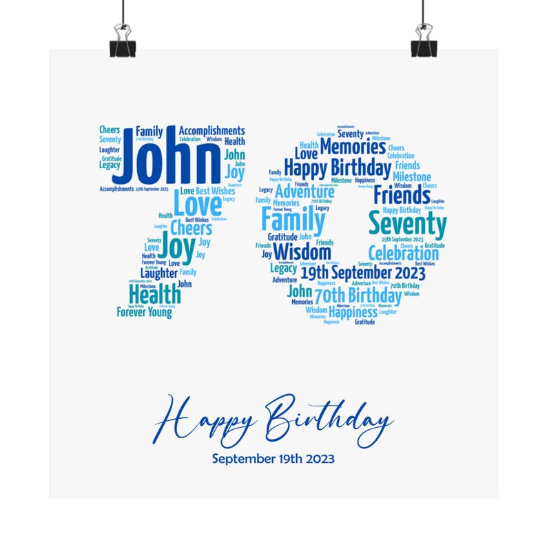 Personalized 70th Birthday Gift Word Art for Him - Wall Art - Custom ...