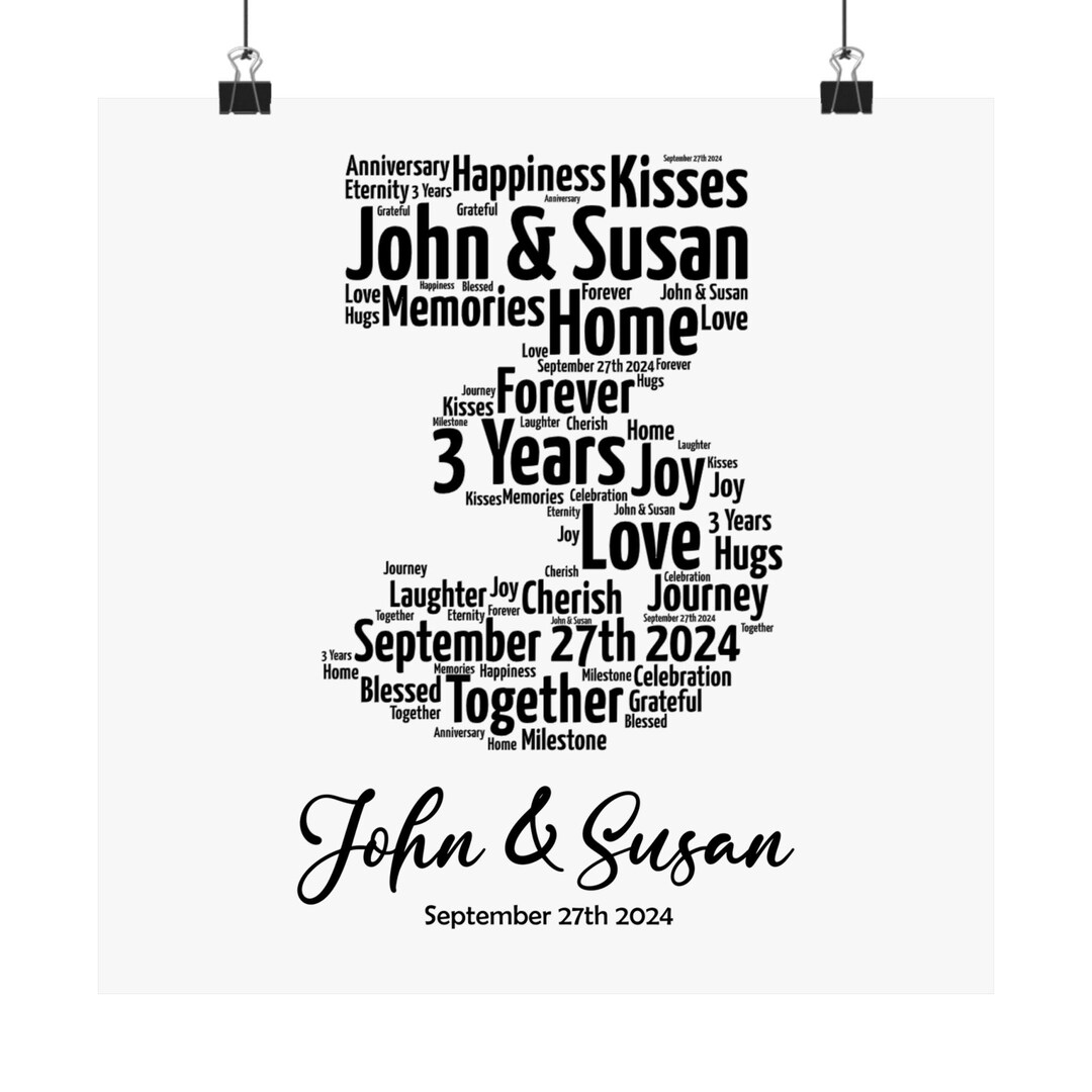 Personalized 3rd Anniversary Gift Word Art | 3 Year Wedding Anniversary ...