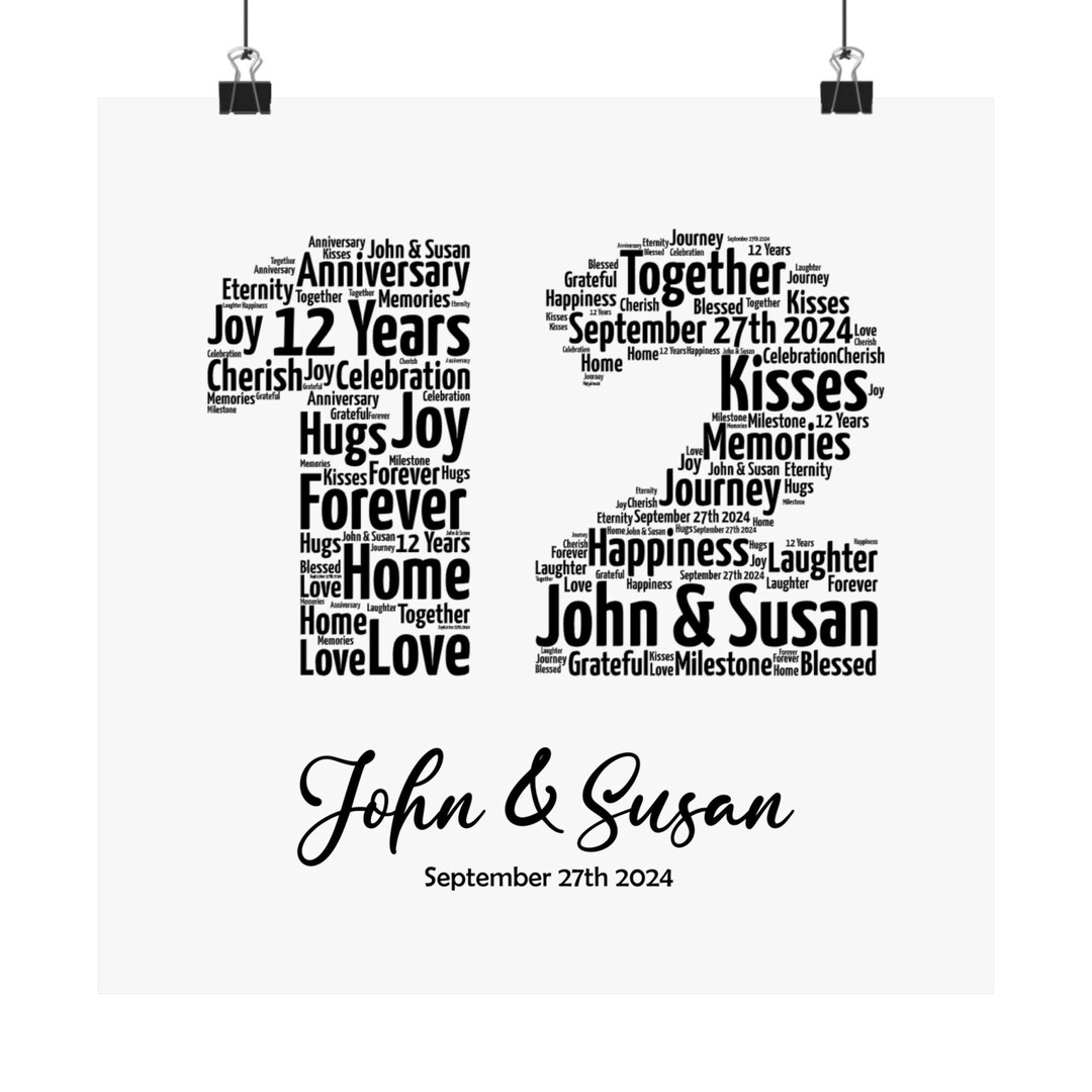 Personalized 12th Anniversary Word Art Unique Printable Gift for 12 ...