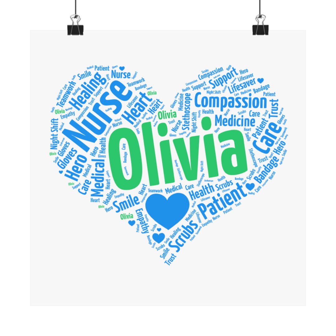 Personalized Nurse Word Art Heart Print - Perfect Gift for Nurses ...