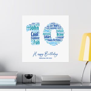 Personalized 10th Birthday Word Art for Boys - Custom Wall Art ...